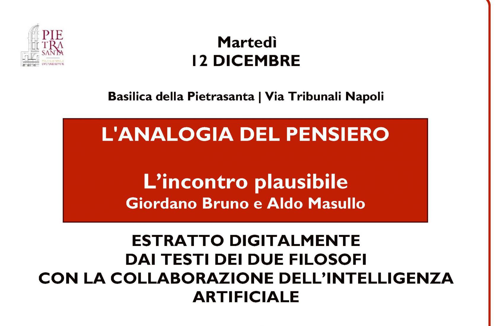 L'Analogia del pensiero, l'incontro plausibile: Giordano Bruno e Aldo Masullo. Il 12 dicembre a ...
